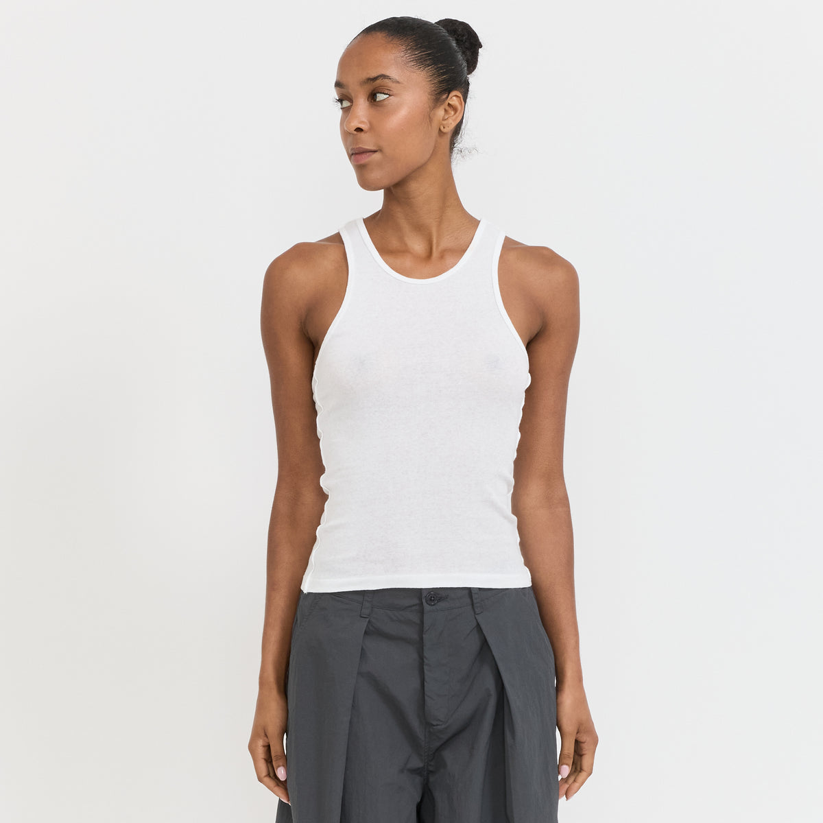 Bassike Racer Back Rib Tank White | Maplestore