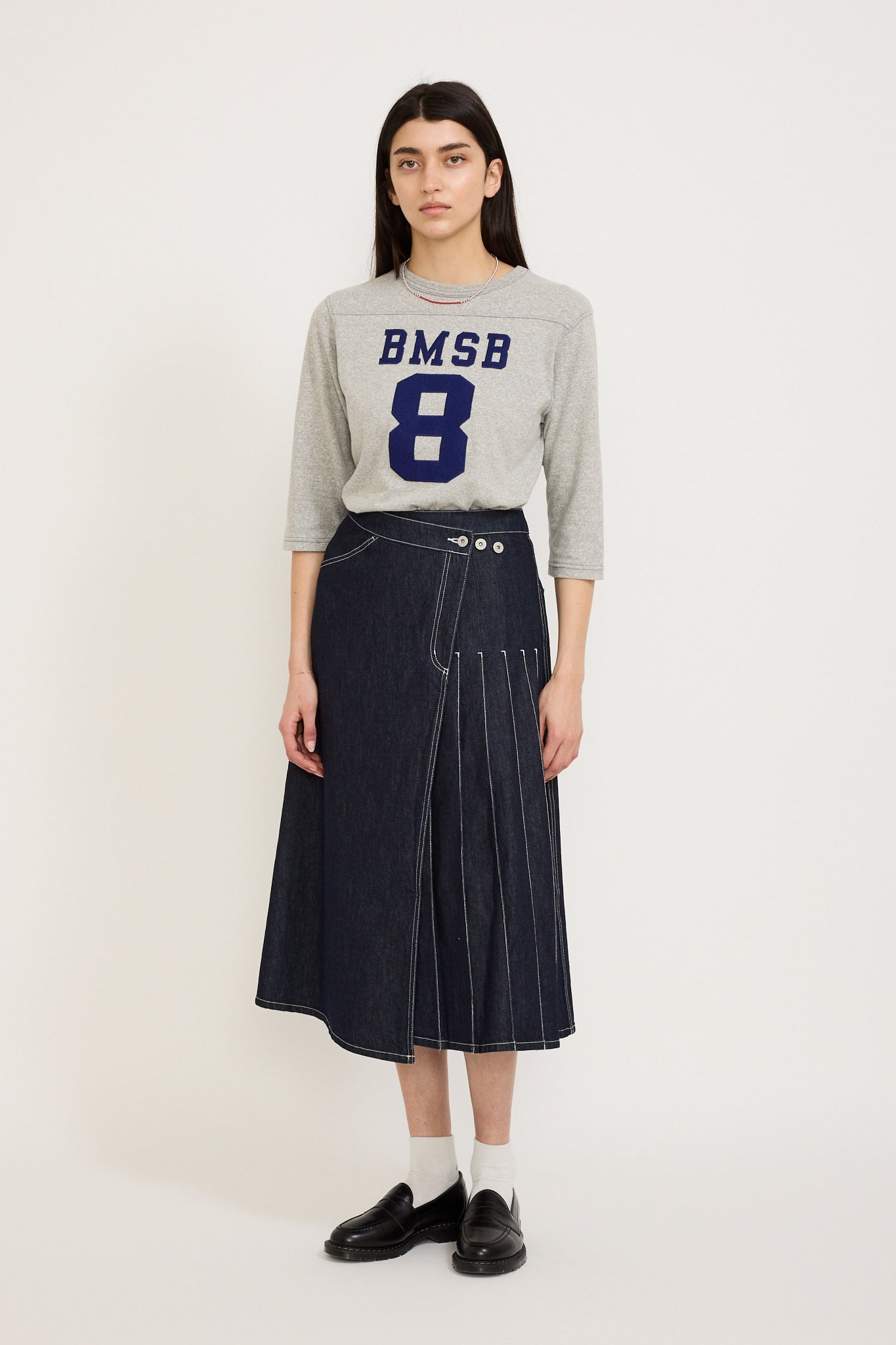 Beams Boy Wrap Pleated Skirt Indigo | Maplestore