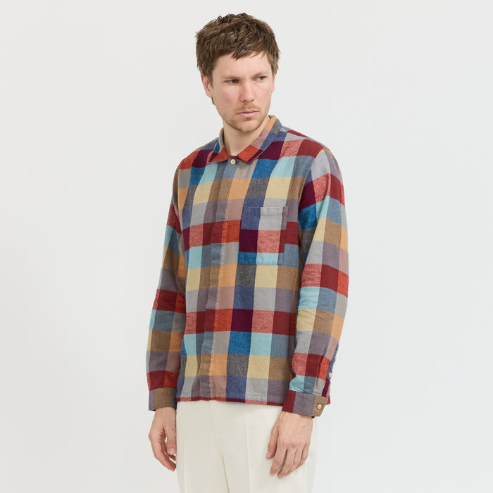 Folk Patch Shirt Crimson Blue Mix | Maplestore