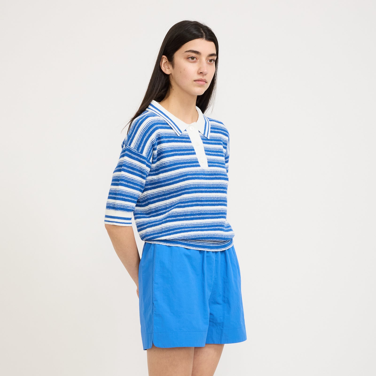 Luna Striped Polo Ink Blue/White | Womens Tops by LMND | Maplestore