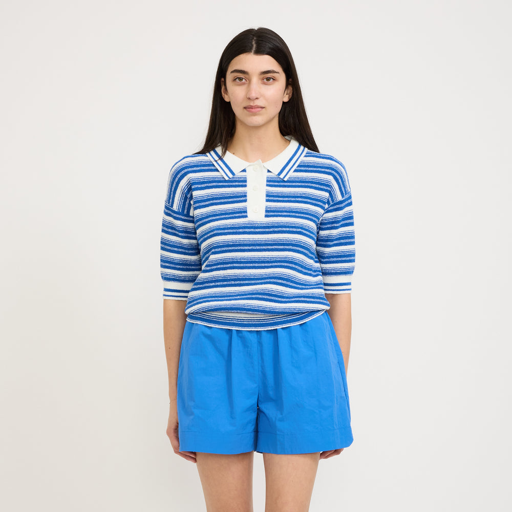 Luna Striped Polo Ink Blue/White | Womens Tops by LMND | Maplestore