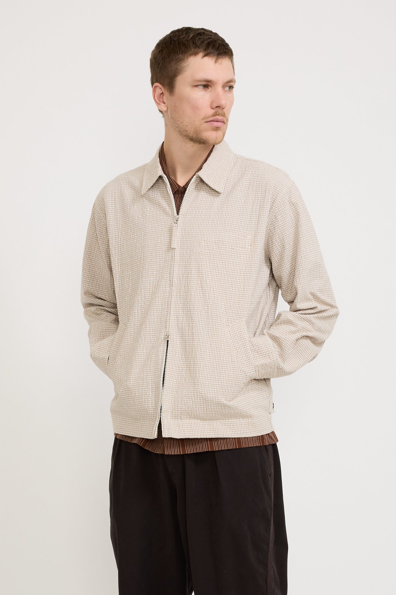 Universal Works Windcheater Jacket Ospina Check Cotton Ecru/Sand ...